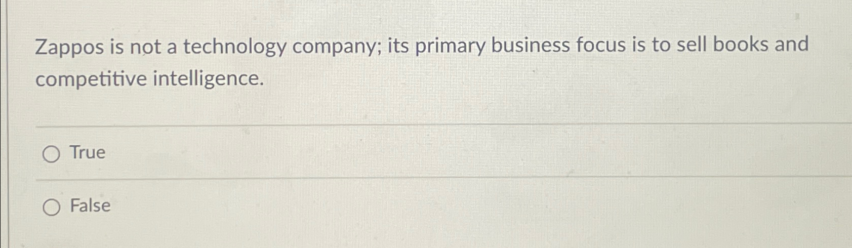 Solved Zappos is not a technology company; its primary | Chegg.com