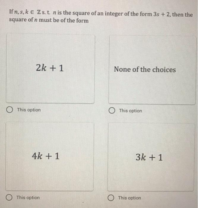 Solved Ifn,s,k e Z s. t n is the square of an integer of the | Chegg.com