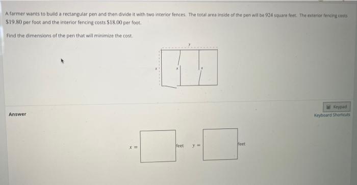 Solved A farmer wants to build a rectangular pen and then | Chegg.com