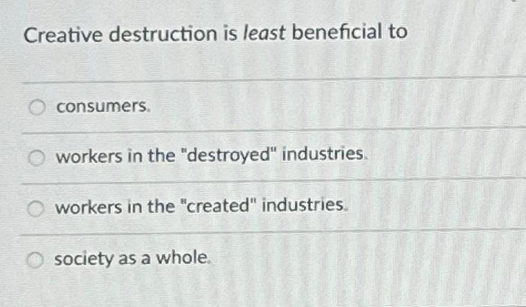 Solved Creative destruction is least beneficial | Chegg.com