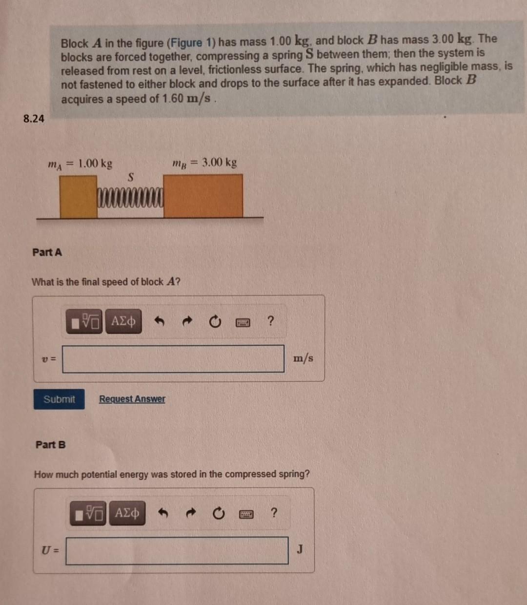 Solved Block A in the figure (Figure 1) has mass 1.00 kg, | Chegg.com