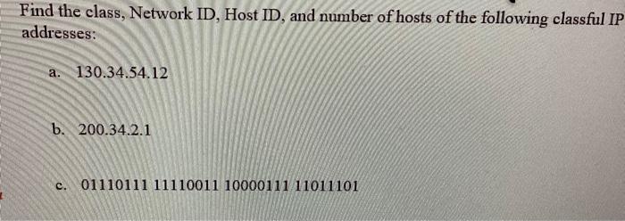 Solved Find the class, Network ID, Host ID, and number of | Chegg.com