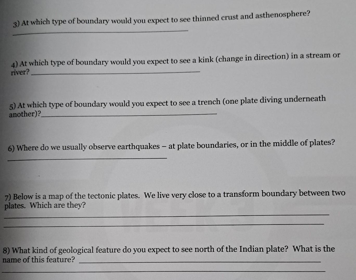 Solved 3) At which type of boundary would you expect to see | Chegg.com