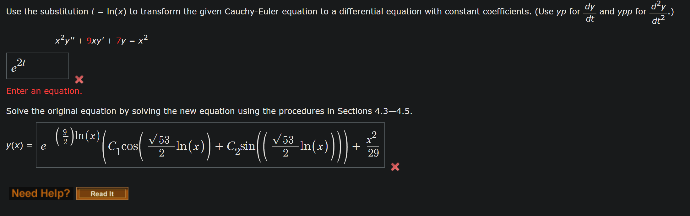 Solved Use the substitution t=ln(x) ﻿to transform the given | Chegg.com