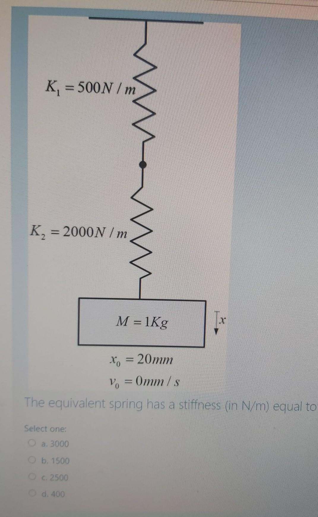 Solved K = 500N/m min K, = 2000N / m M = 1Kg x = 20mm Vo = | Chegg.com