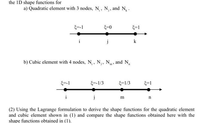 Solved the 1D shape functions for a) Quadratic element with | Chegg.com