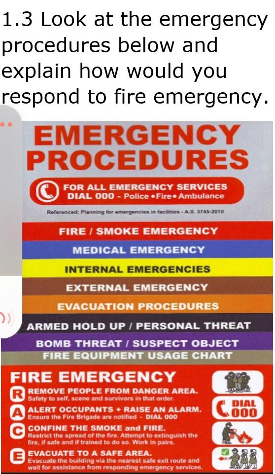 Solved 1.3 Look at the emergency procedures below and | Chegg.com