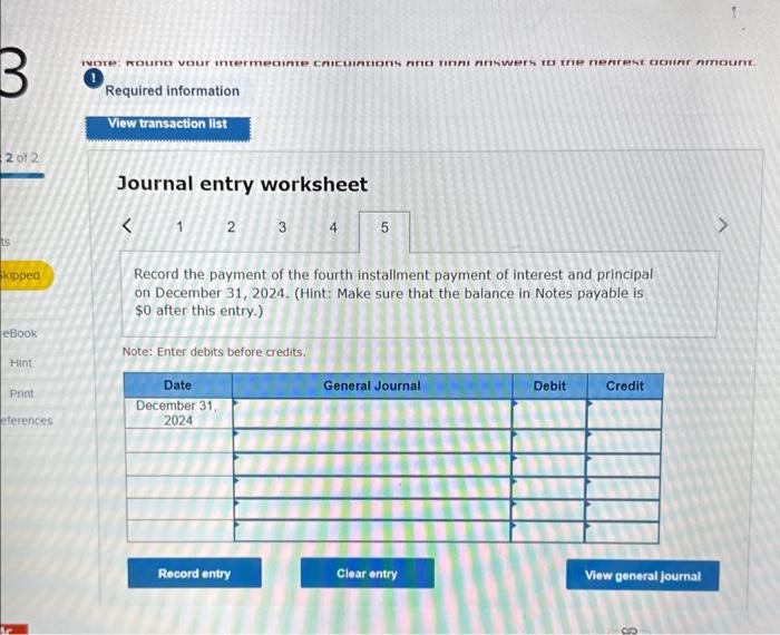 Required information Journal entry worksheet Record | Chegg.com