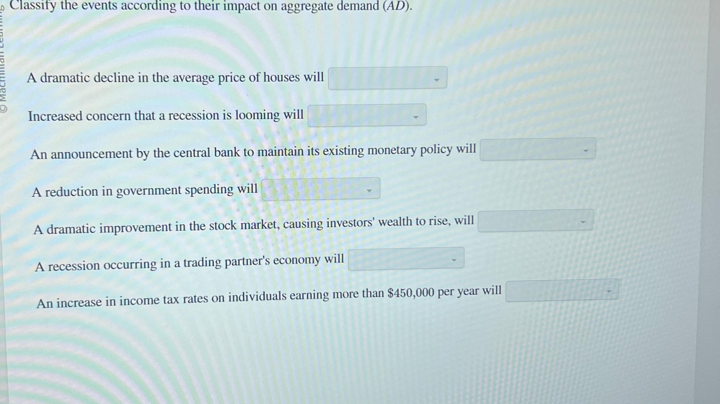 Solved Classify the events according to their impact on | Chegg.com