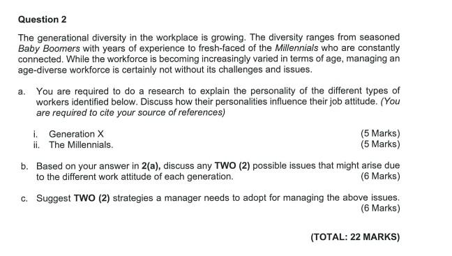Solved Question 2 The generational diversity in the | Chegg.com