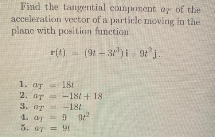 Solved Find the tangential component aT of the acceleration | Chegg.com