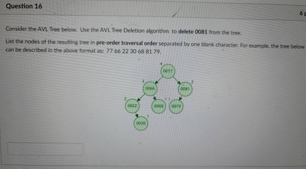 Solved Question 16 60 Consider the AVL Tree below. Use the | Chegg.com