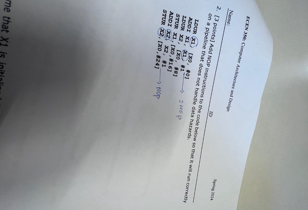 Solved ECEN 350: Computer Architecture and DesignName:2. [3 | Chegg.com