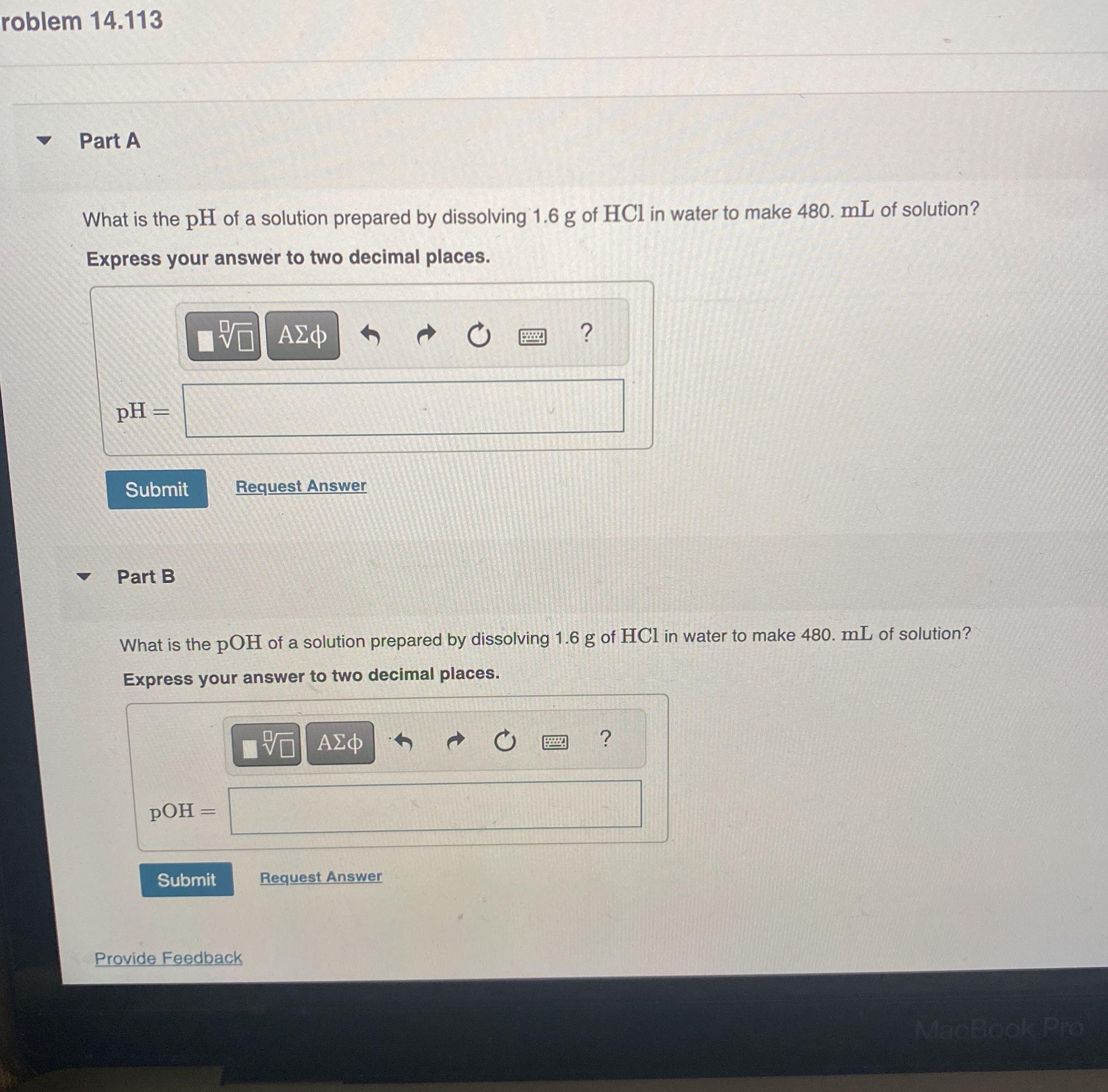 Solved roblem 14.113Part AWhat is the pH of a solution | Chegg.com