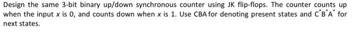 Design the same 3-bit binary up/down synchronous | Chegg.com