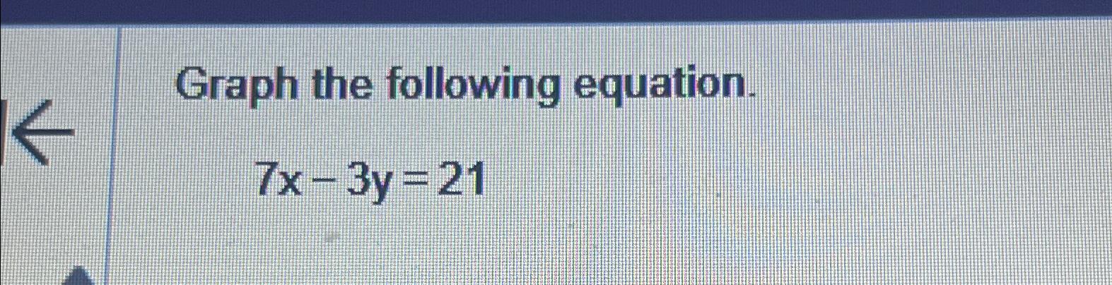 Solved Graph the following equation.7x-3y=21 | Chegg.com