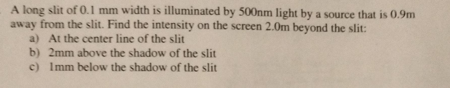 A long slit of 0.1 mm width is illuminated by 500 nm | Chegg.com