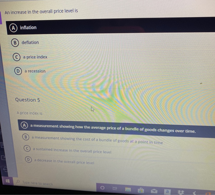 Solved An increase in the overall price level is A inflation | Chegg.com