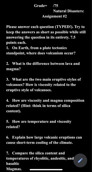 Solved Grade 175 Natural Disasters: Assignment #2 Please | Chegg.com