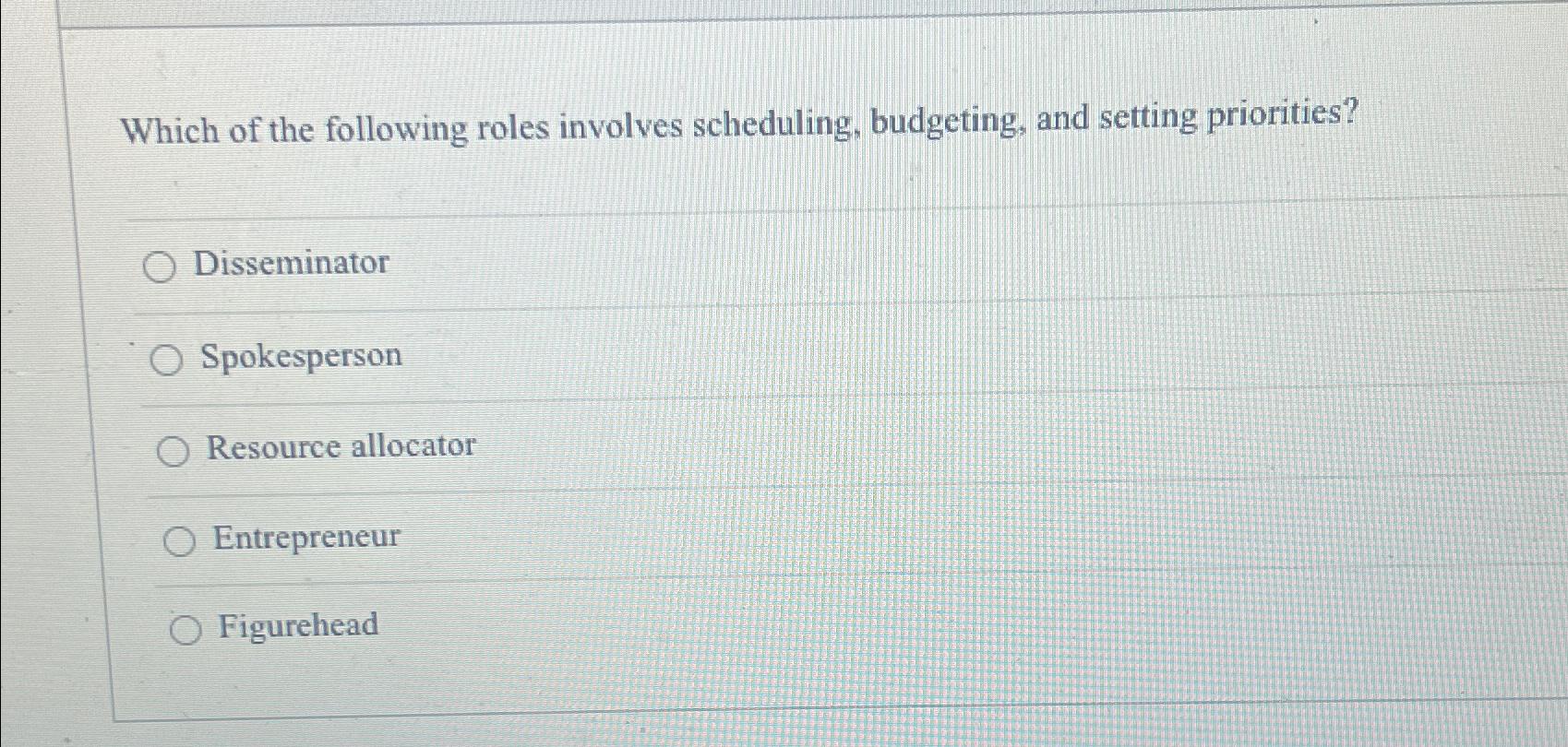 Solved Which of the following roles involves scheduling, | Chegg.com