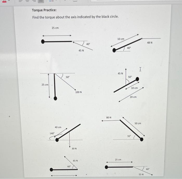Solved v il = E = Torque Practice: Find the torque about the | Chegg.com