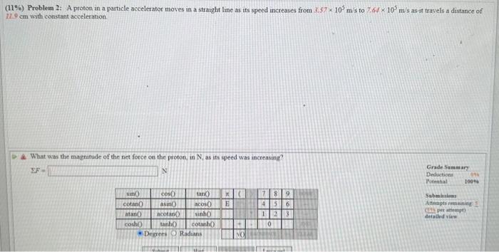 Solved (11\%) Problem 2: A proton in a particle accelerator | Chegg.com