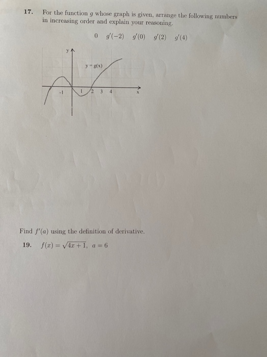 Solved 17 For The Function G Whose Graph Is Given Arrange 