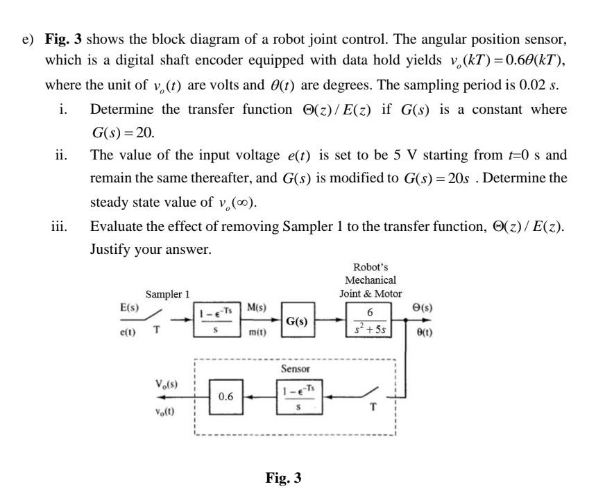 Solved e) Fig. 3 shows the block diagram of a robot joint | Chegg.com