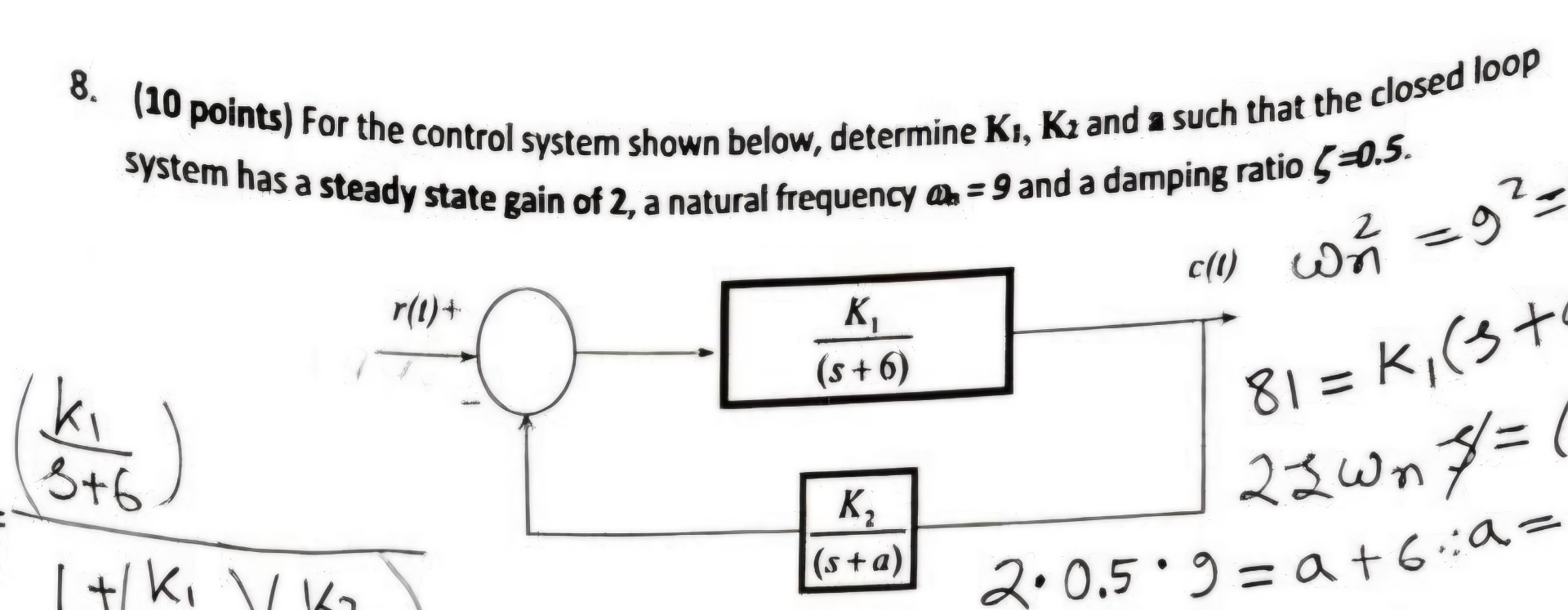 Solved ( 10 ﻿points) ﻿for the control system shown below, | Chegg.com