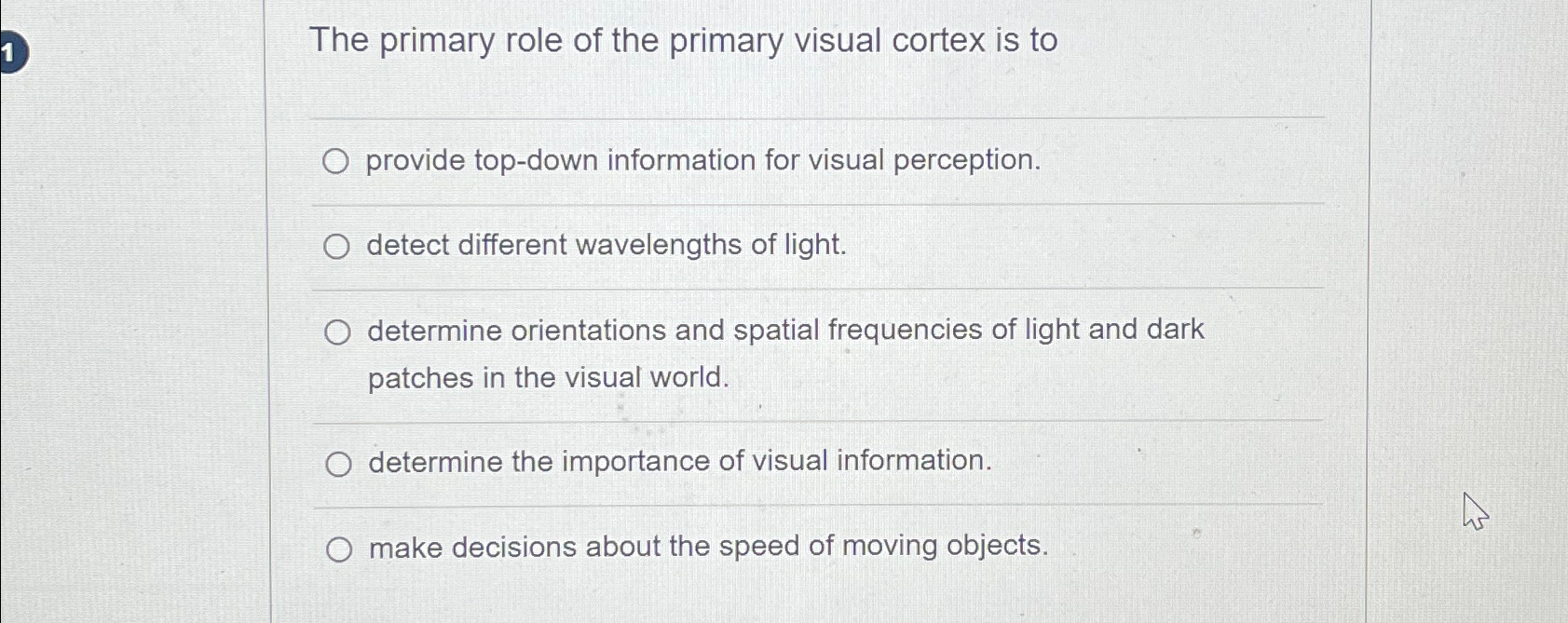 Solved The primary role of the primary visual cortex is | Chegg.com