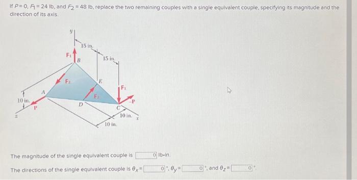 Solved If P=0,F1=24lb, and F2=48lb, replace the two | Chegg.com