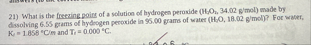 Solved What is the freezing point of a solution of hydrogen | Chegg.com