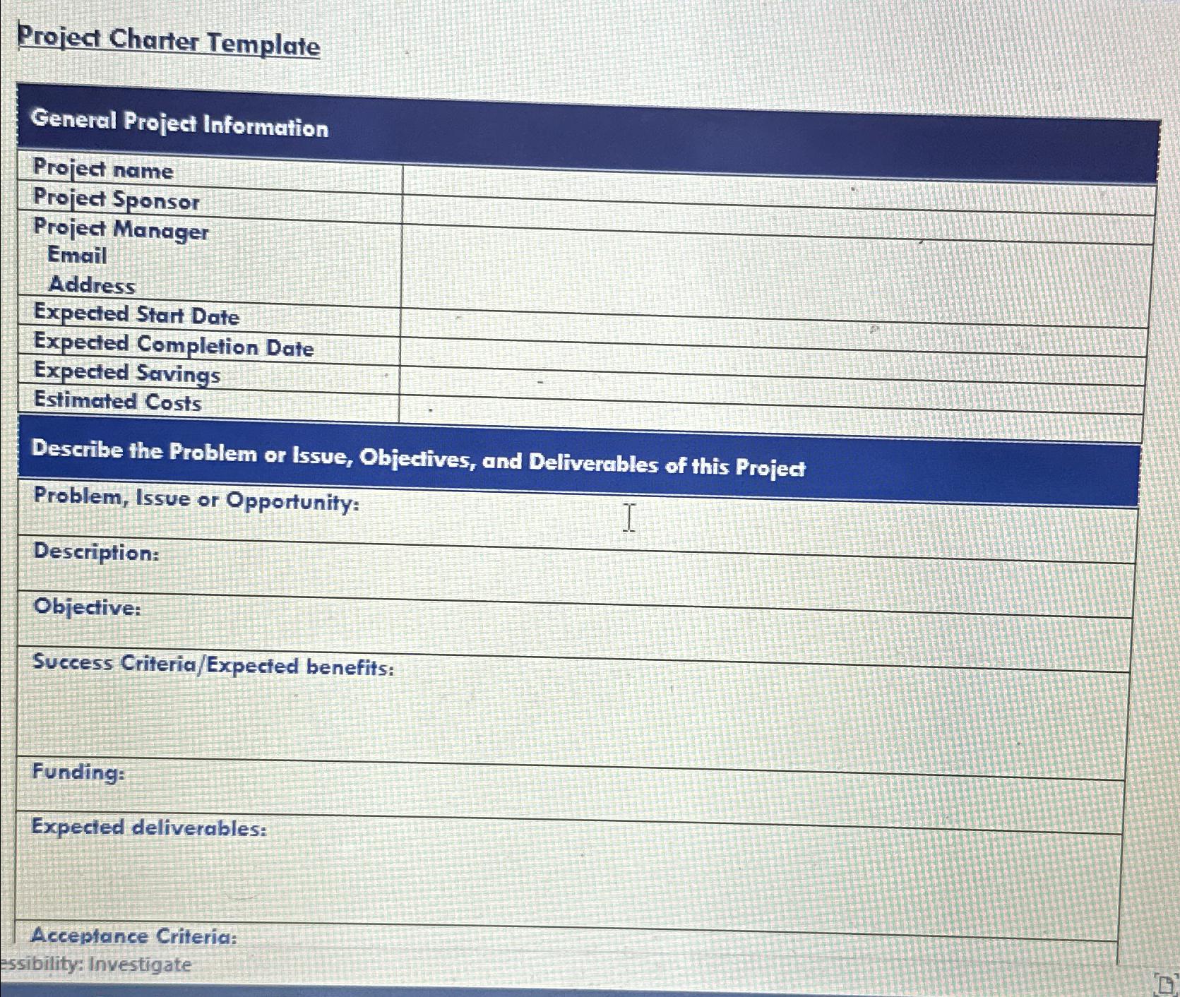 Solved Project Charter TemplateCeneral Project | Chegg.com