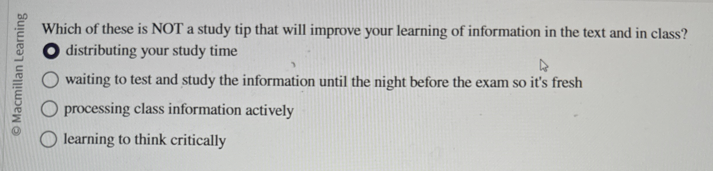 Solved Which of these is NOT a study tip that will improve | Chegg.com