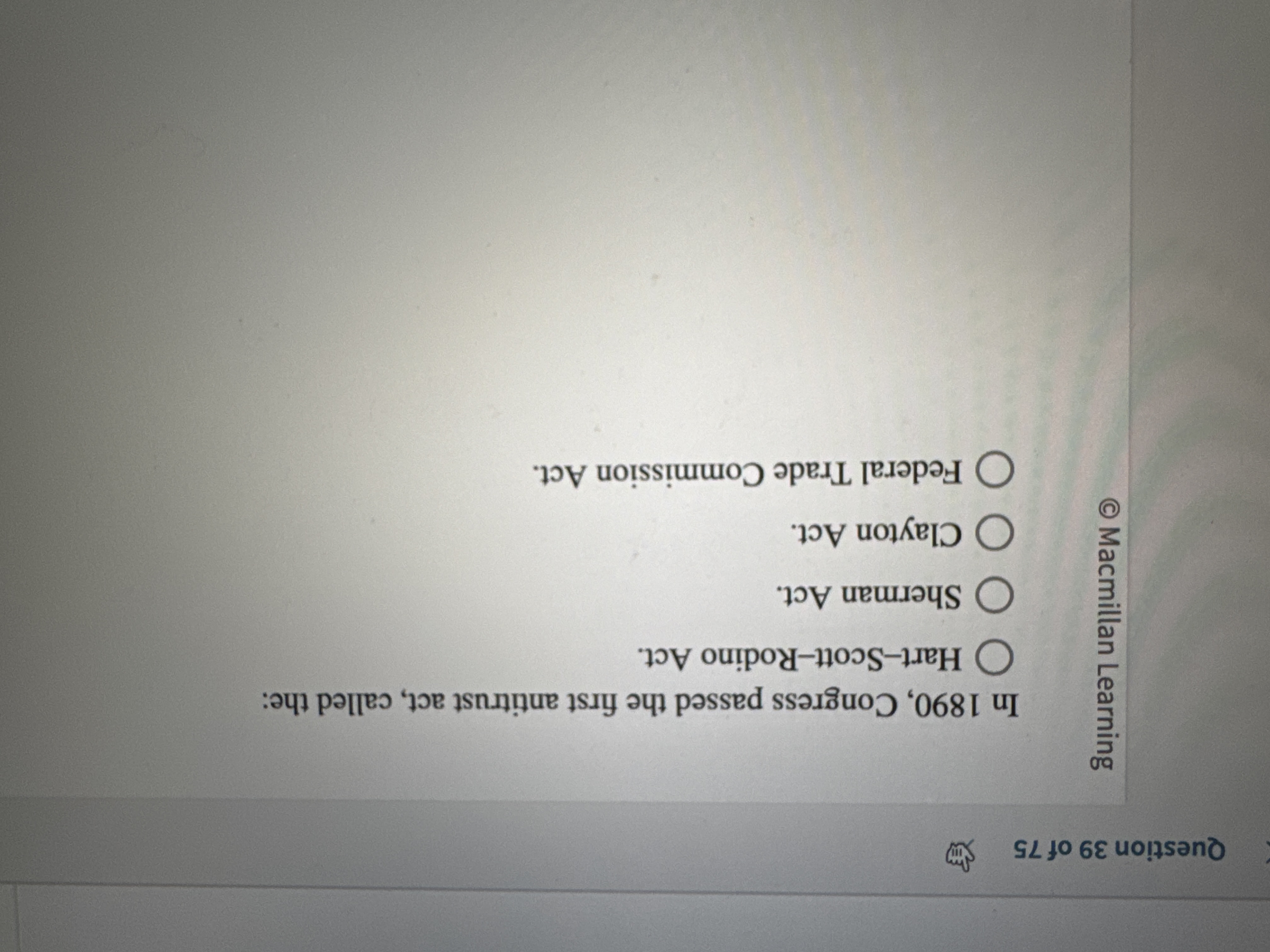 Solved Question 39 ﻿of 75In 1890, ﻿Congress passed the first | Chegg.com