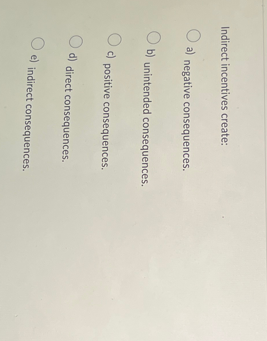 Solved Indirect incentives create:a) ﻿negative | Chegg.com