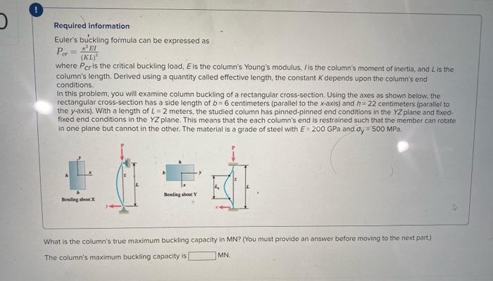 Solved ! Required information Euler's buckling formula can | Chegg.com