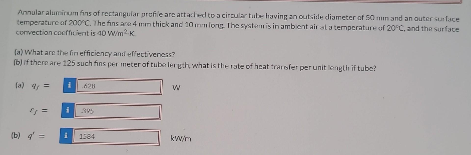 Solved Annular aluminum fins of rectangular profile are | Chegg.com