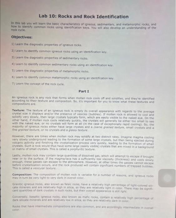 Solved Lab 10: Rocks and Rock Identification In this fob you | Chegg.com