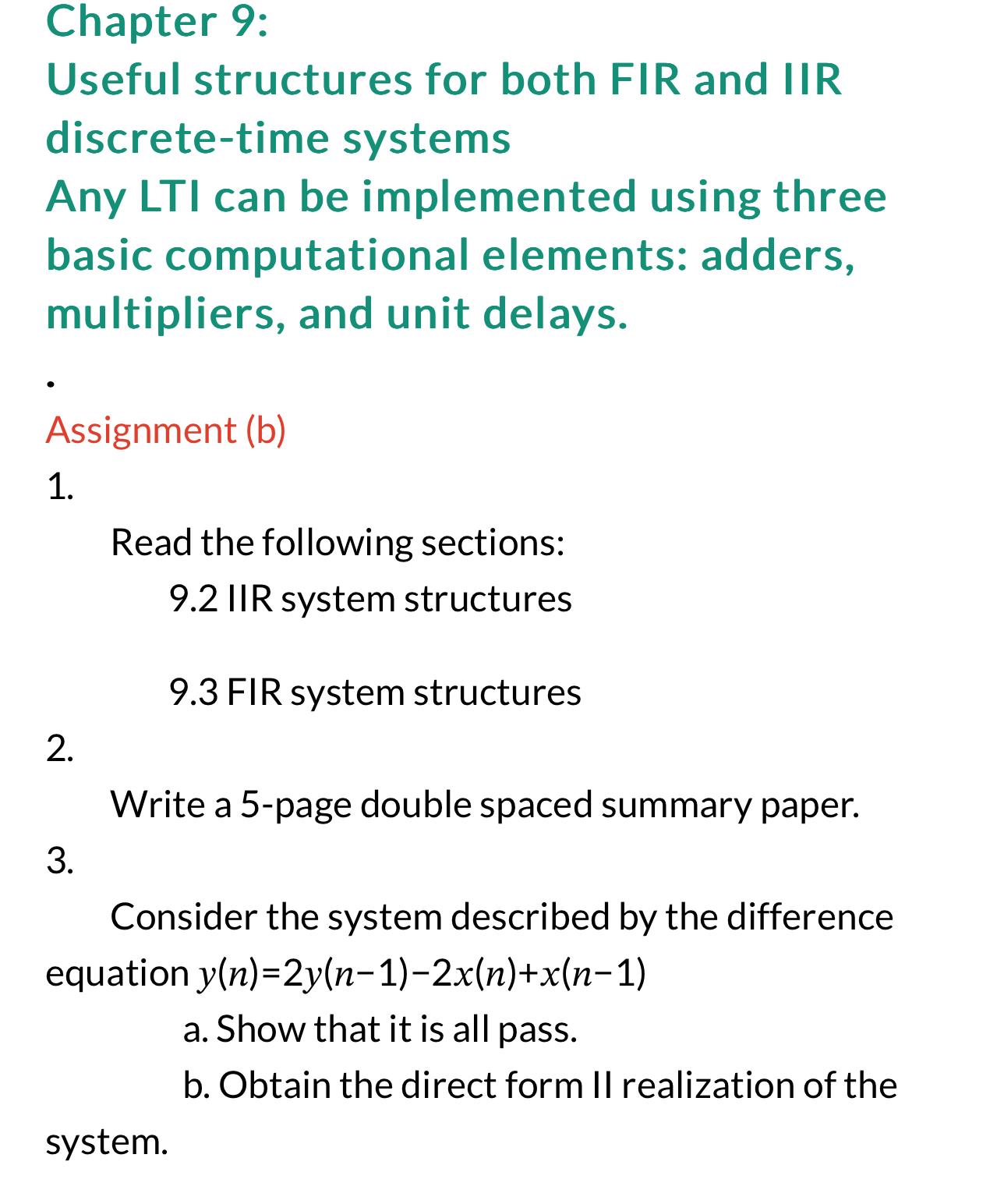 Solved Chapter 9:Useful structures for both FIR and IIR | Chegg.com Solved Chapter 9:Useful structures for both FIR and IIR | Chegg.com