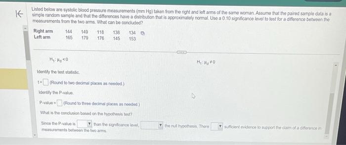 Solved isted below are systolic blood pressure measurements | Chegg.com