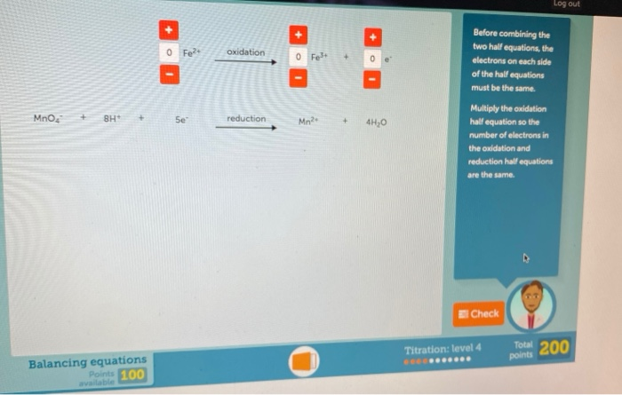 Solved Logout 0 Fe2+ oxidation Fe3+ + 0 Before combining the | Chegg.com