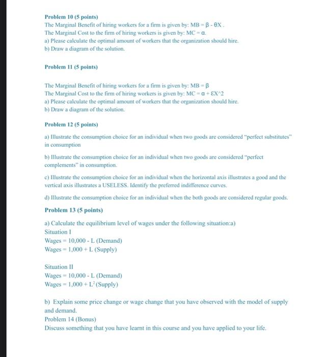 Solved Problem 10 (5 points) The Marginal Benefit of hiring | Chegg.com