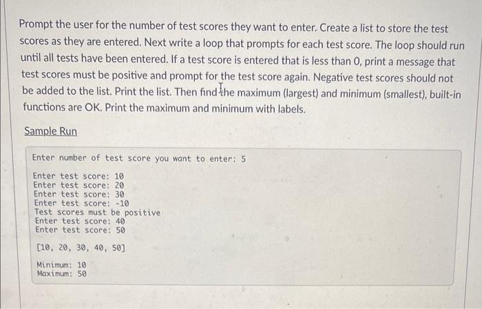 Solved Prompt the user for the number of test scores they | Chegg.com
