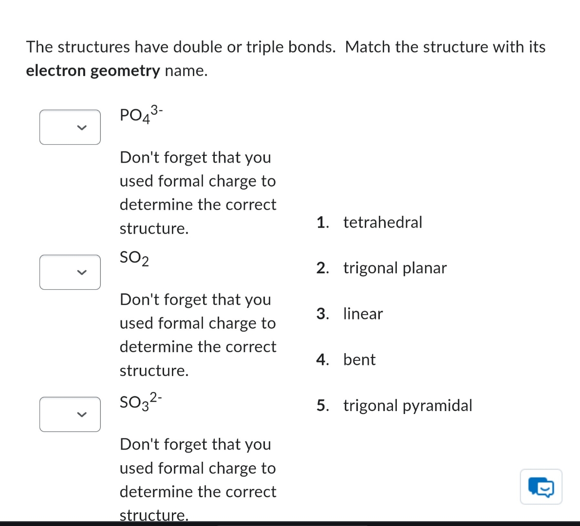 Solved The structures have double or triple bonds. Match the | Chegg.com