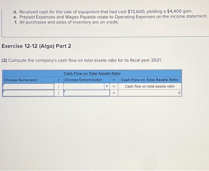 Solved Exercise 12-12 (Algo) Indirect: Preparing statement | Chegg.com