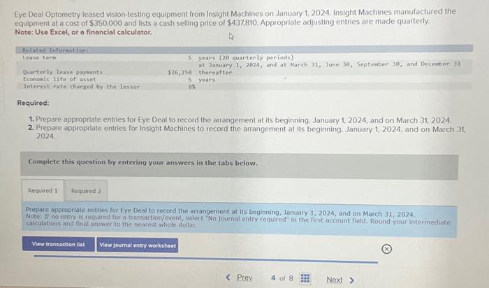 Solved Eye Deal Optometry leased vision-testing equipment | Chegg.com