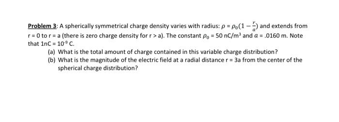 Solved Problem 3: A spherically symmetrical charge density | Chegg.com