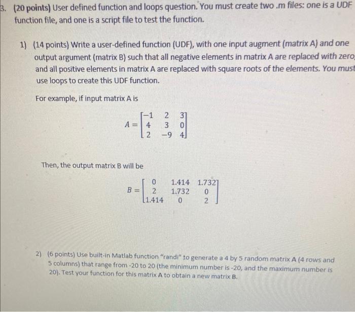 Solved 3 20 Points User Defined Function And Loops
