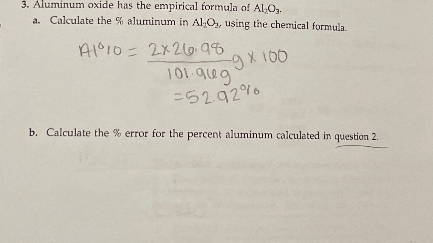 Aluminum oxide has the empirical formula of Al2O3.a. | Chegg.com